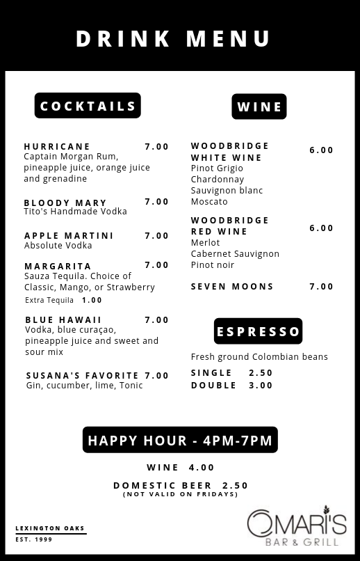 Restaurant Menu - Lexington Oaks Golf Club